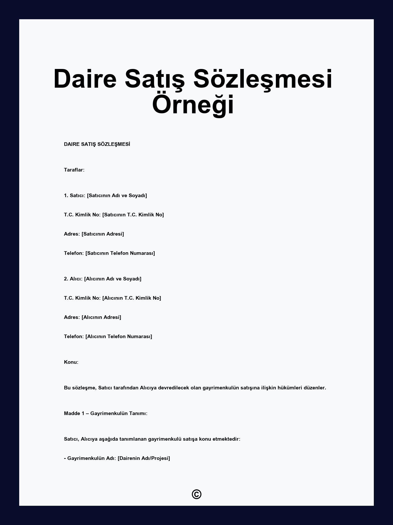 Daire Satış Sözleşmesi Örneği
