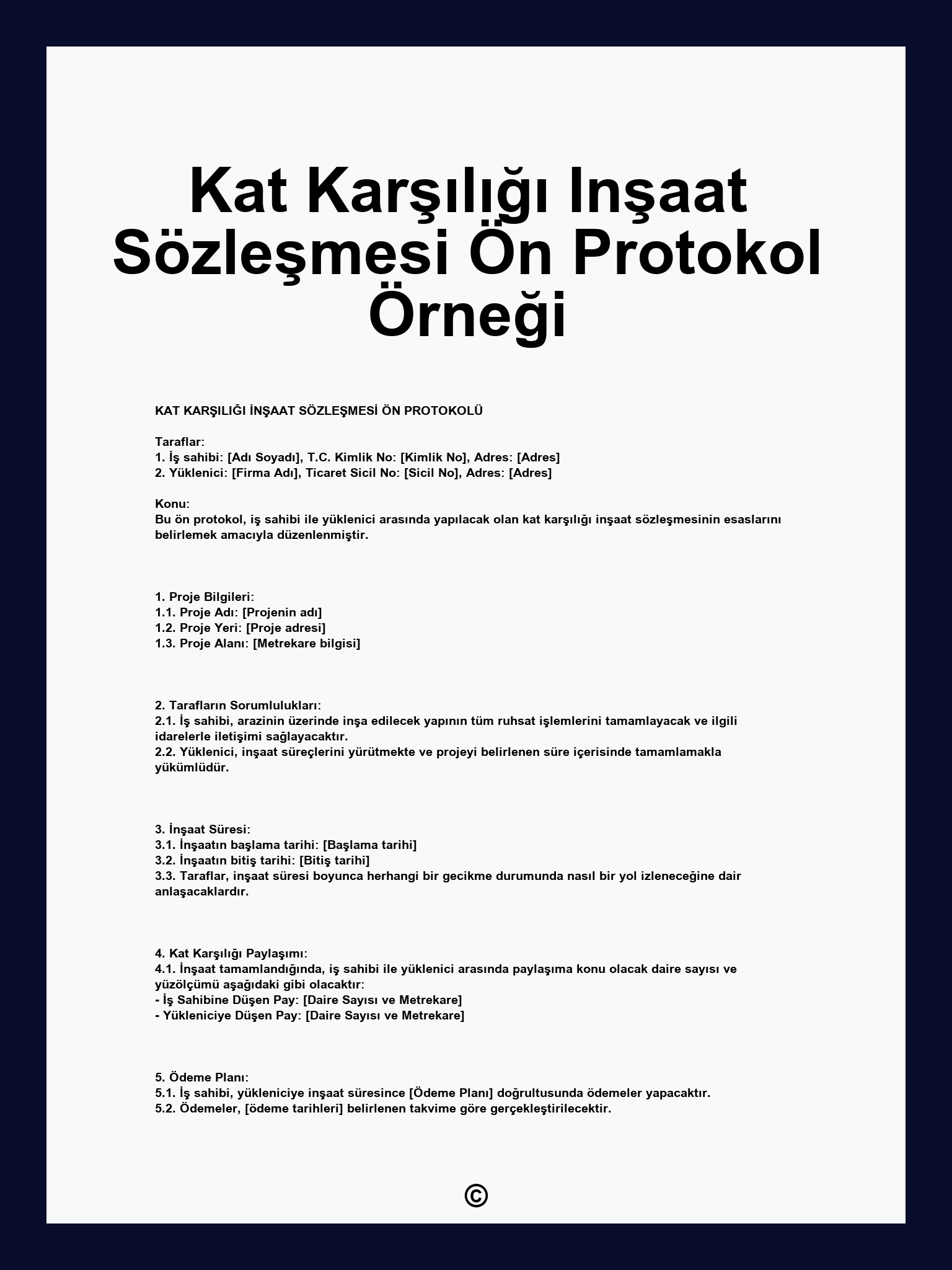 Kat Karşılığı Inşaat Sözleşmesi Ön Protokol Örneği