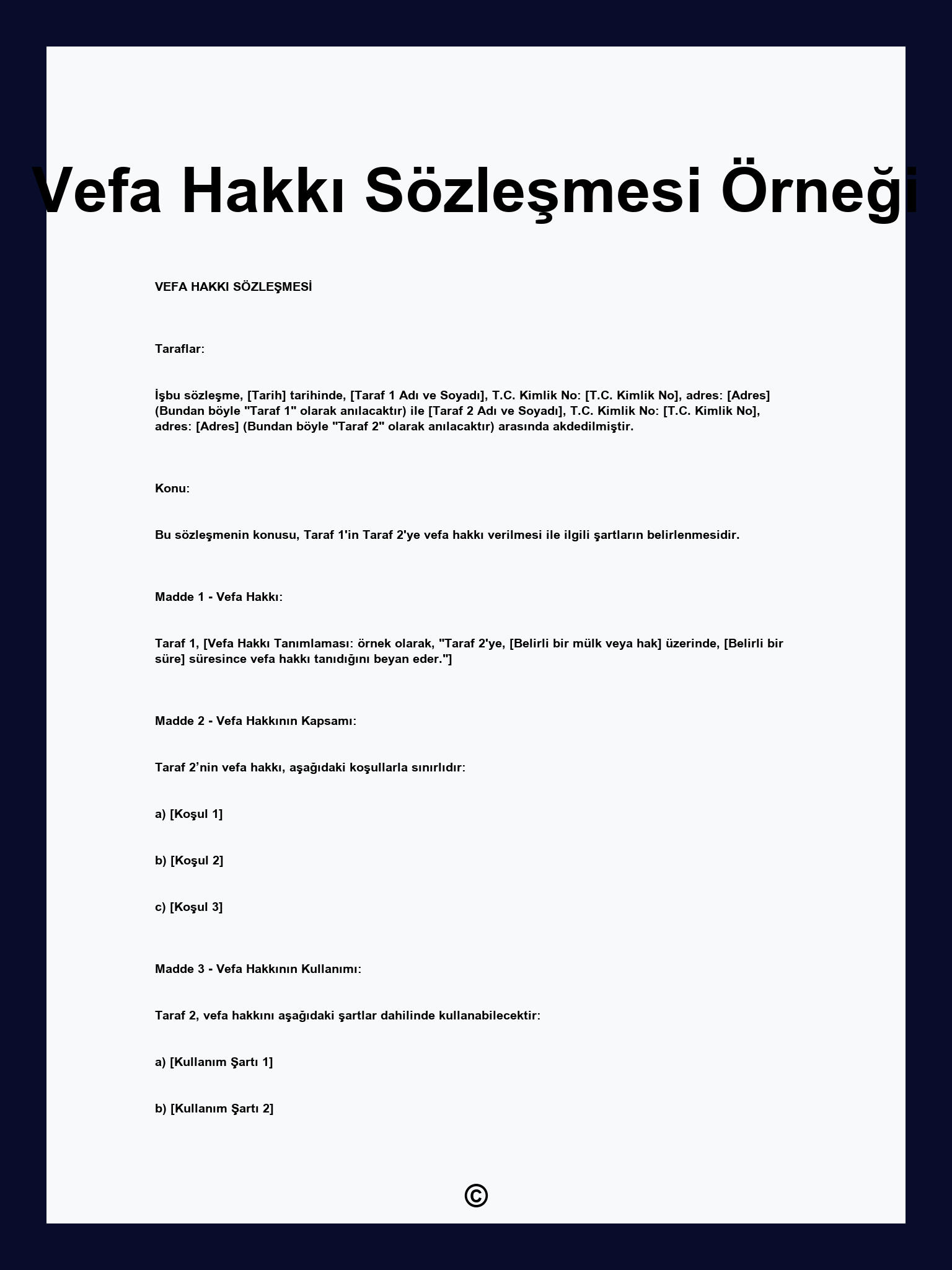 Vefa Hakkı Sözleşmesi Örneği